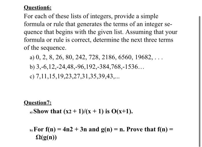 Solved Question6: For each of these lists of integers, | Chegg.com