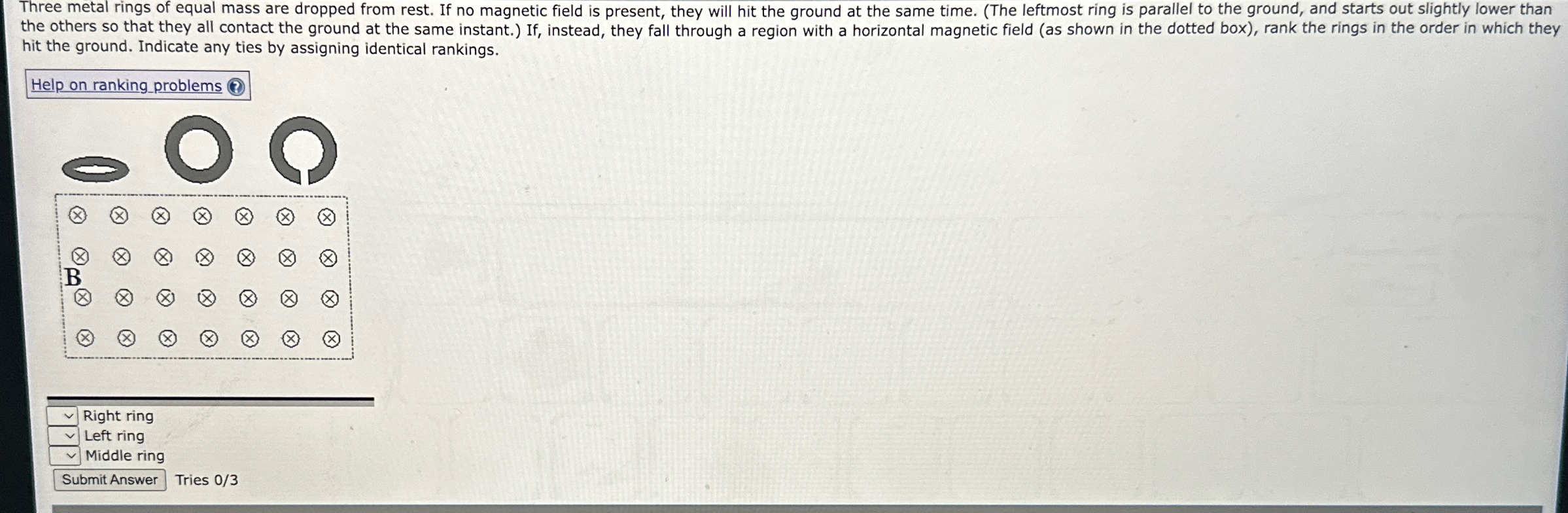 Solved Three metal rings of equal mass are dropped from | Chegg.com
