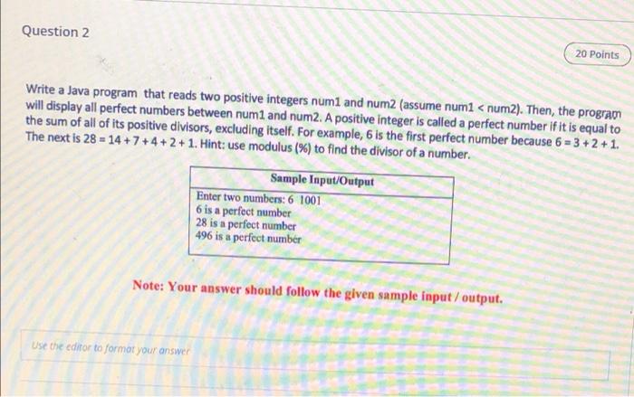 Solved Question 2 20 Points Write a Java program that reads | Chegg.com