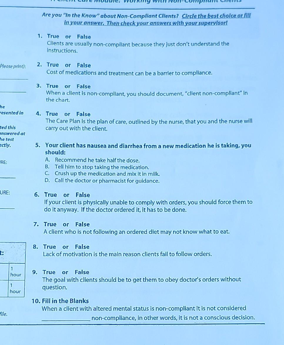 Solved Are you "In the Know" about Non-Compliant Clients? | Chegg.com