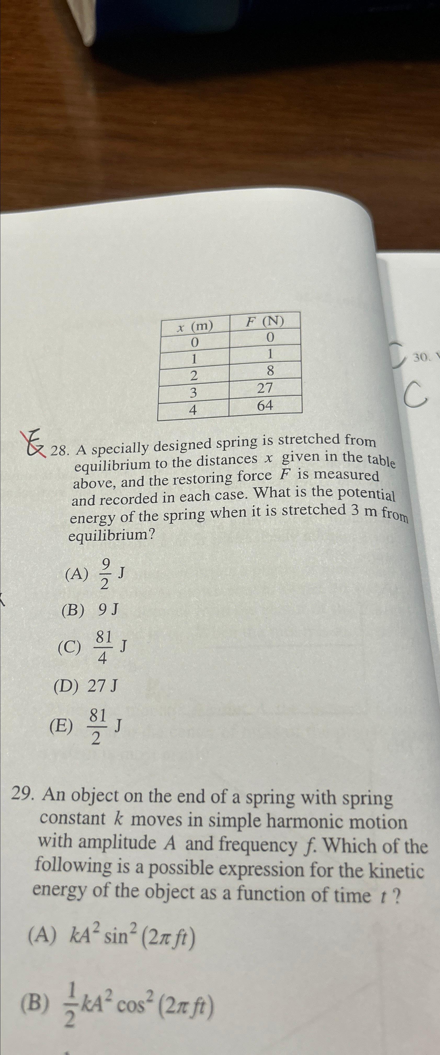 Solved \table[[x(m),F(N) | Chegg.com
