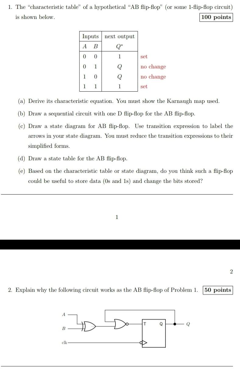 Solved 1. The "characteristic table” of a hypothetical "AB | Chegg.com