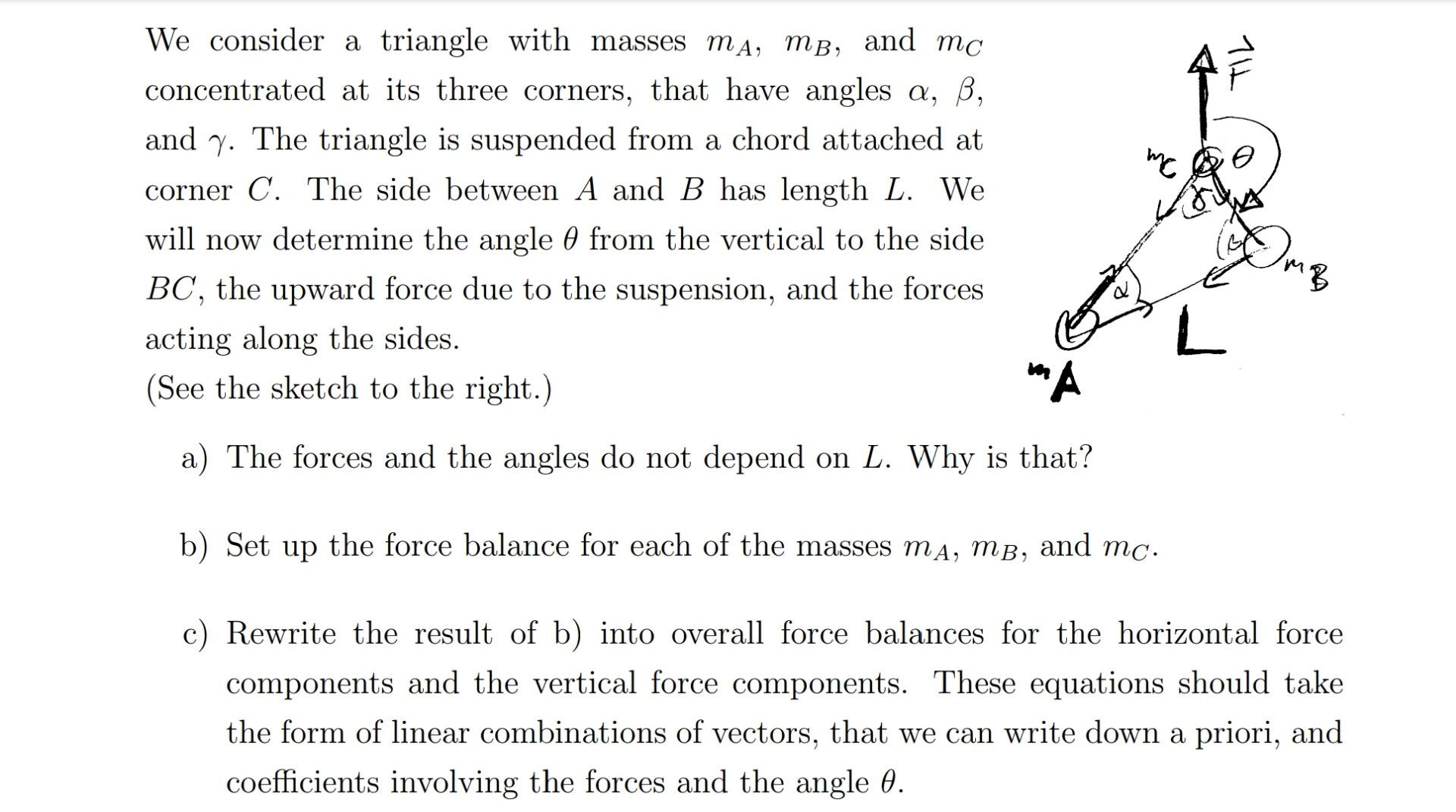 Solved We consider a triangle with masses mA,mB, and mC | Chegg.com