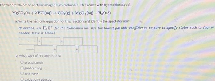 Solved The mineral dolomite contains magnesium carbonate. | Chegg.com