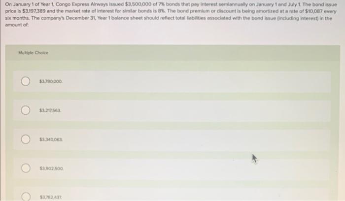 Solved On January 1 of Year 1, Congo Express Airways issued | Chegg.com