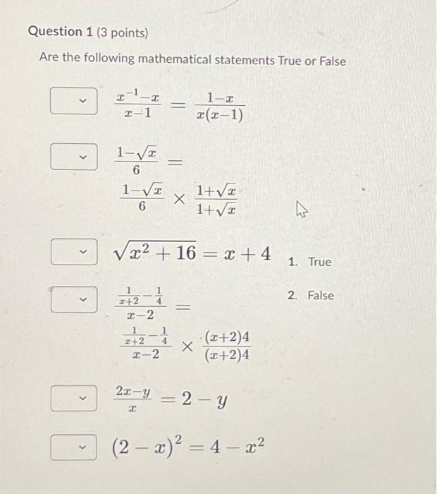 Solved Are the following mathematical statements True or | Chegg.com