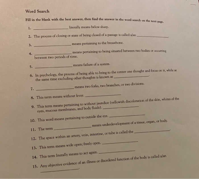 Solved Word Search Fill in the blank with the best answer, | Chegg.com