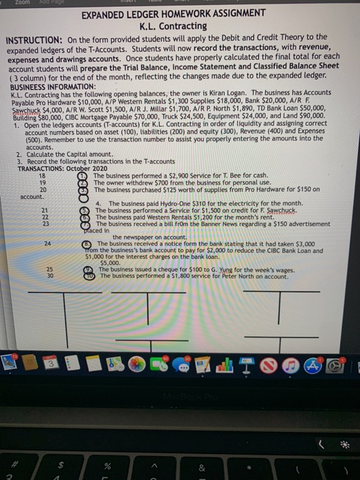 Solved Zoom EXPANDED LEDGER HOMEWORK ASSIGNMENT K.L. | Chegg.com