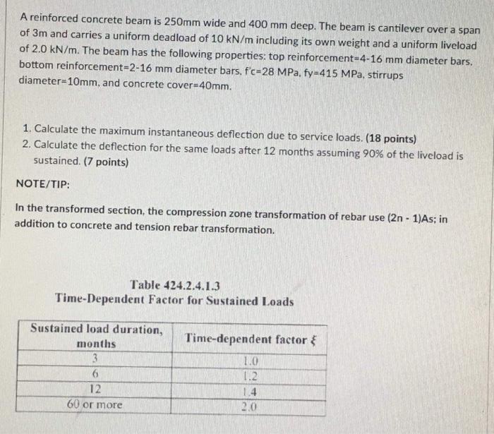 Solved 1. Calculate the maximum instantaneous deflection due | Chegg.com