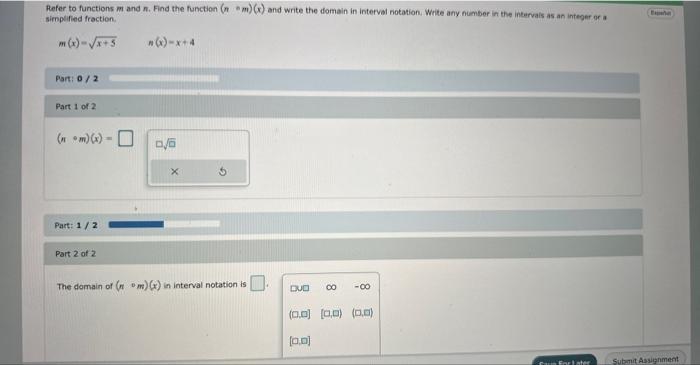 Solved Refer to functions m and n. Find the function | Chegg.com