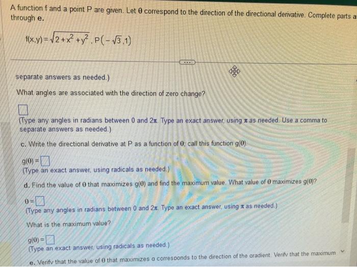 Solved A function f and a point P are given. Let θ | Chegg.com