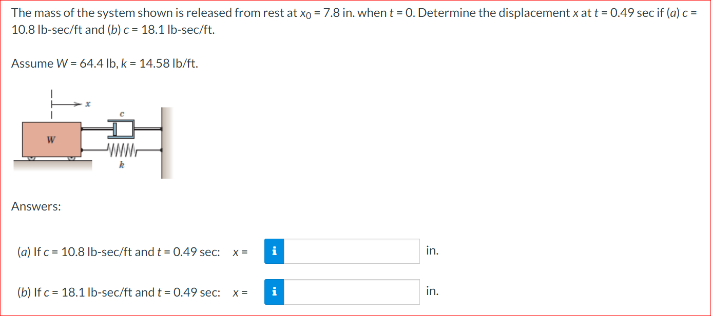 Solved The mass of the system shown is released from rest at | Chegg.com