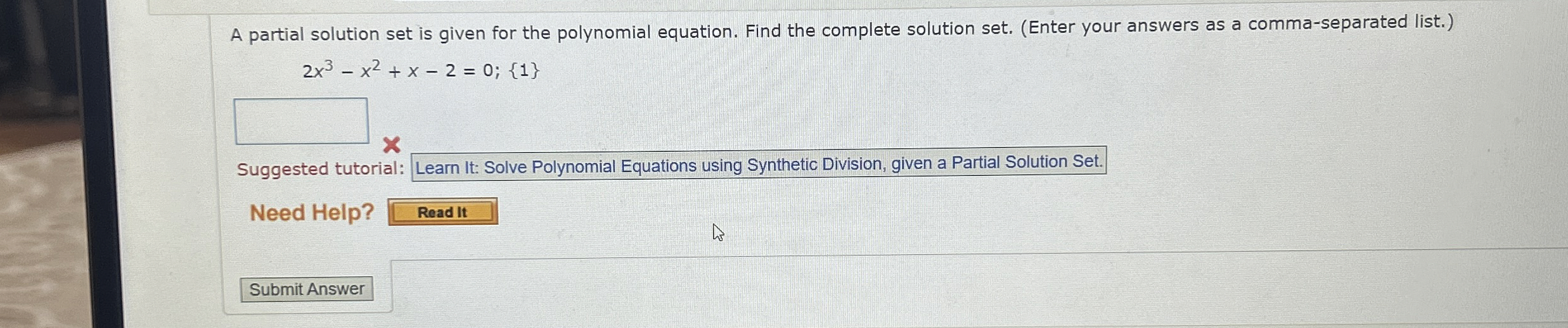 Solved A partial solution set is given for the polynomial | Chegg.com