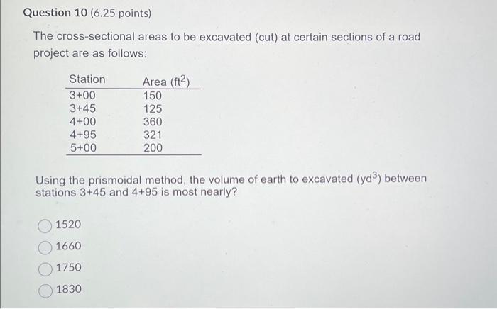 Solved The cross-sectional areas to be excavated (cut) at | Chegg.com