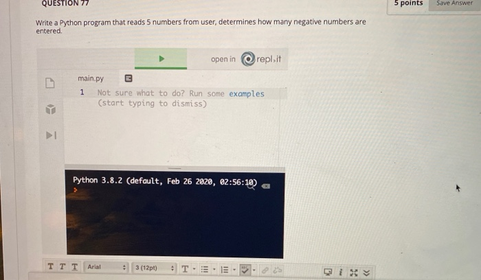 Solved QUESTION 76 5 points Write a Python program that | Chegg.com