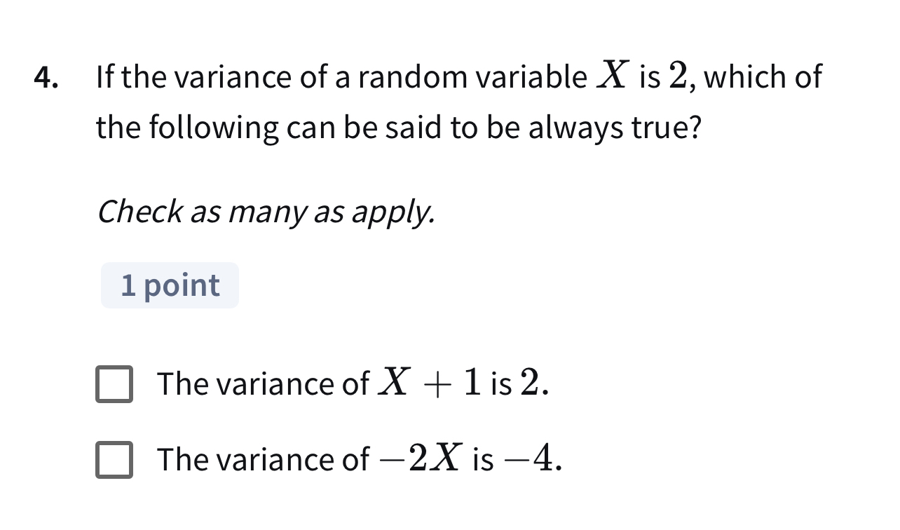 Solved If the variance of a random variable x ﻿is 2 , ﻿which | Chegg.com