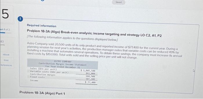 Solved Required informotion Problem 18-3A (Algo) Break-even | Chegg.com