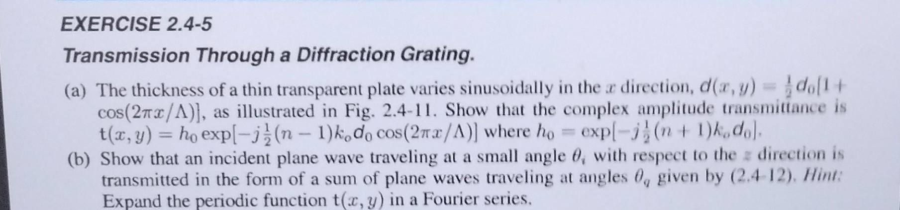 Solved EXERCISE 2.4-5 Transmission Through a Diffraction | Chegg.com