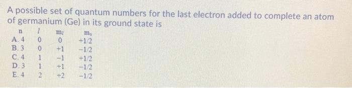 Solved mi A possible set of quantum numbers for the last | Chegg.com