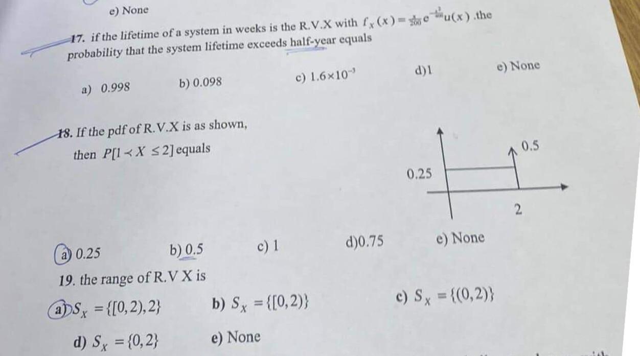 Solved e) None 17. if the lifetime of a system in weeks is | Chegg.com