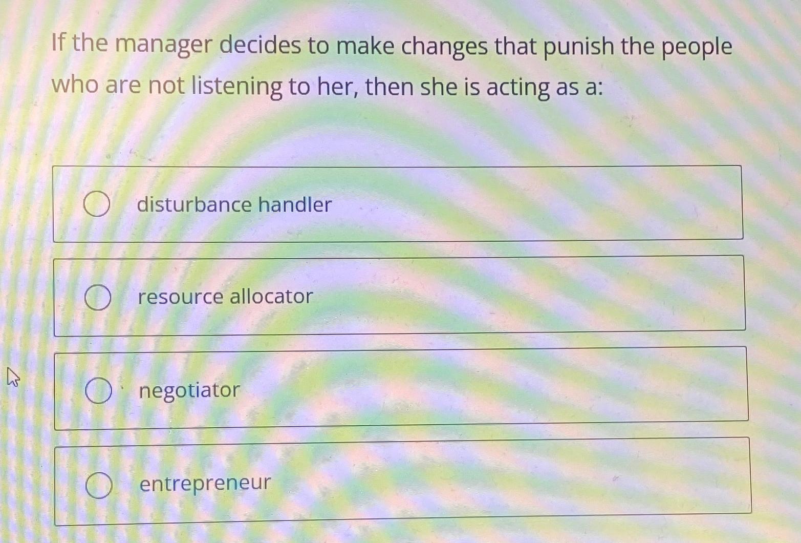 Solved If the manager decides to make changes that punish | Chegg.com