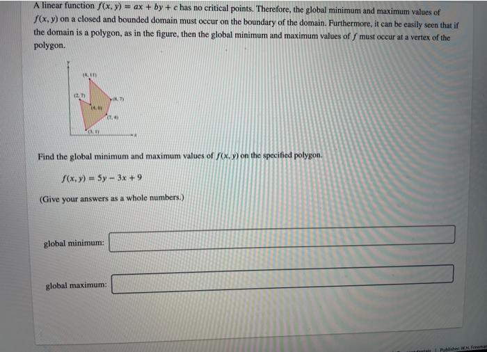 Solved A linear function f(xy) = ax + by + c has no critical | Chegg.com