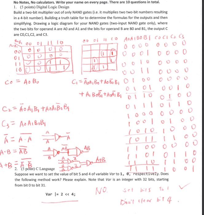 Solved No Notes, No calculators. Write your name on every | Chegg.com