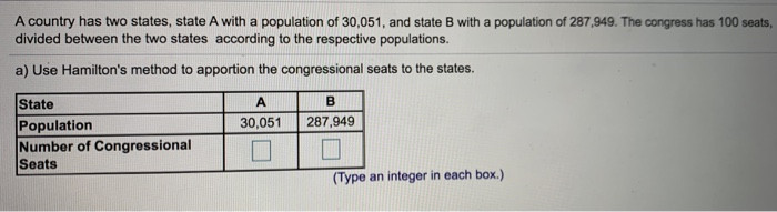 Solved A country has two states, state A with a population | Chegg.com
