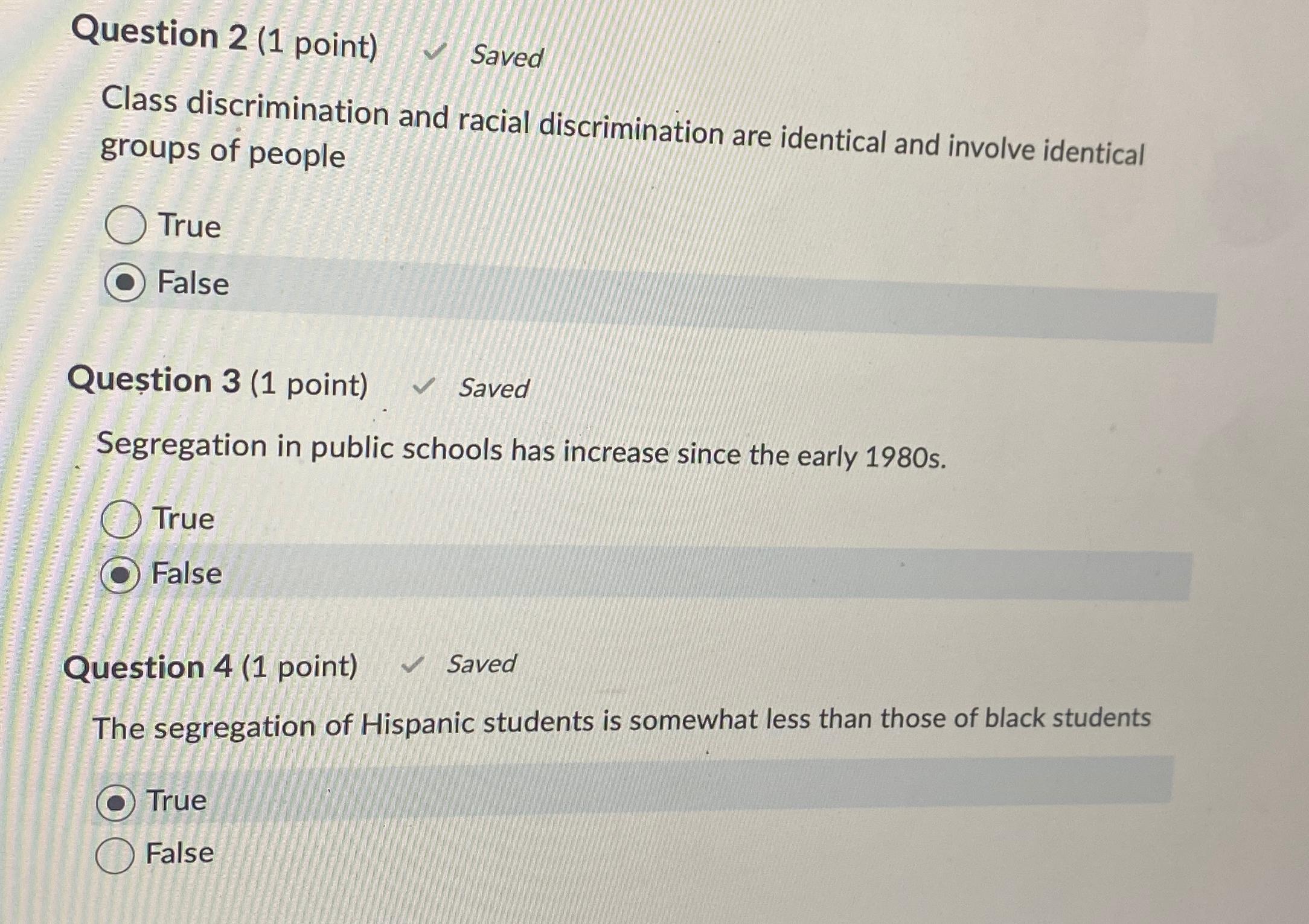 Solved Question 2 (1 ﻿point)SavedClass discrimination and | Chegg.com