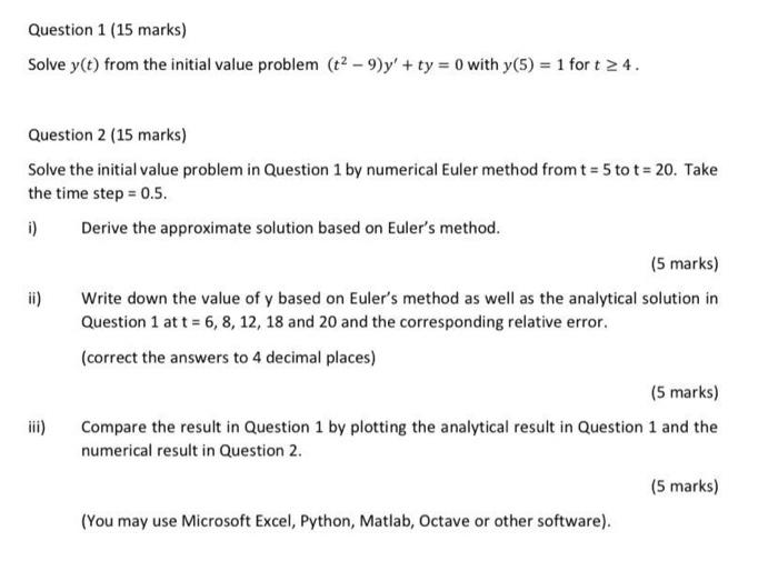 Solved Question 1 (15 marks) Solve y(t) from the initial | Chegg.com