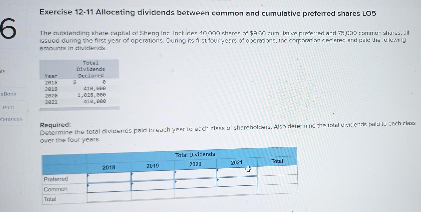 Solved 6 nts eBook Print eferences Exercise 12-11 Allocating | Chegg.com