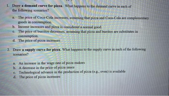 Solved 1. Draw a demand curve for pizza. What happens to the | Chegg.com