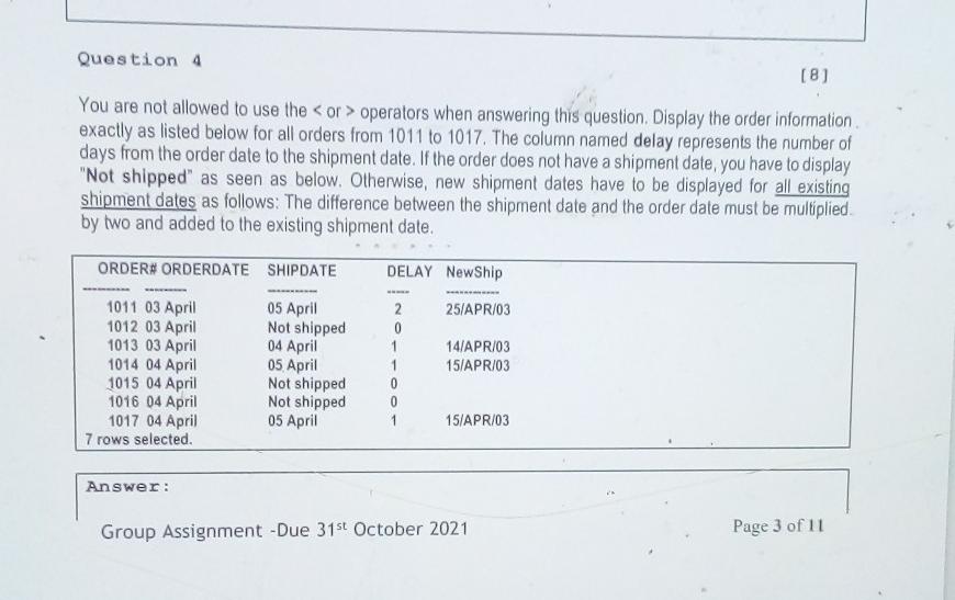 Solved Question 4 [8] You are not allowed to use the | Chegg.com
