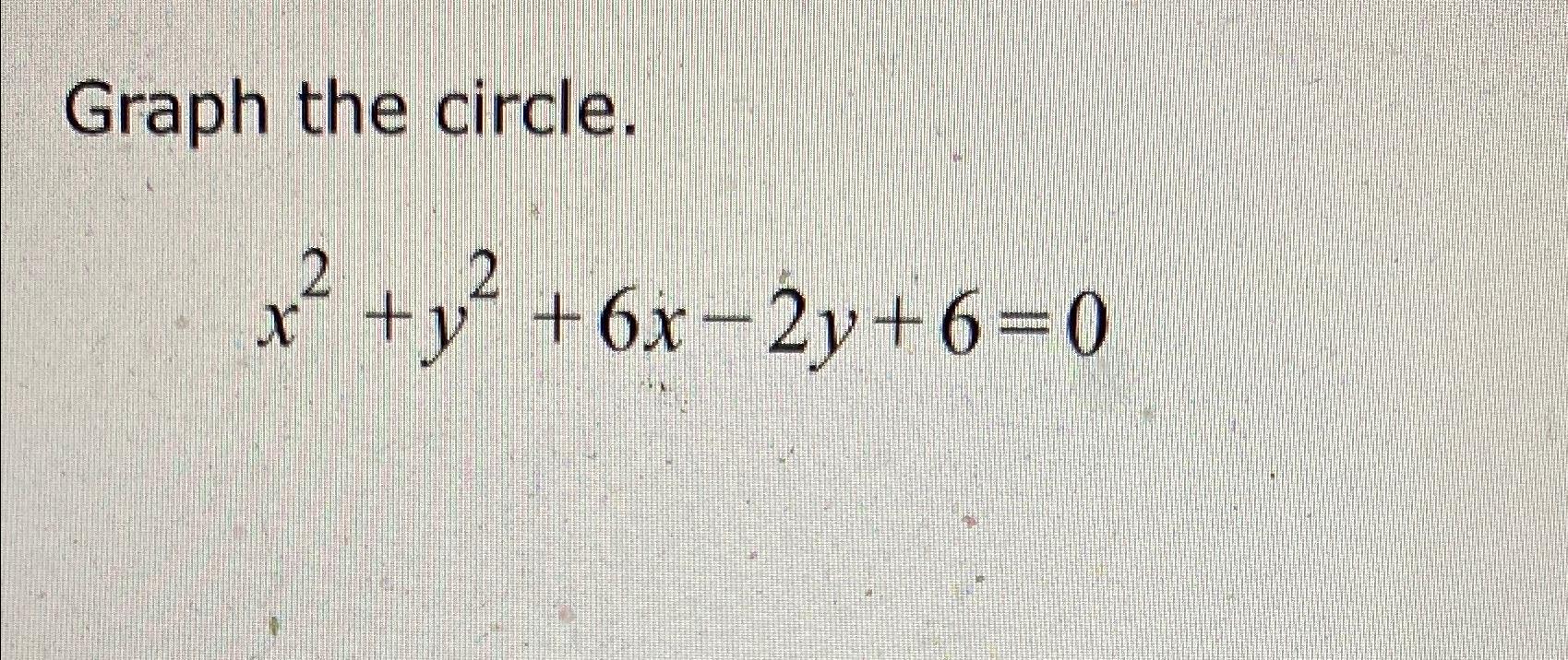Solved Graph the circle.x2+y2+6x-2y+6=0 | Chegg.com