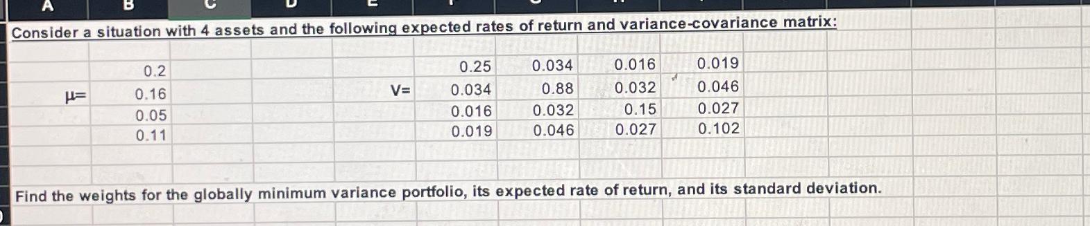 Solved Consider a situation with 4 ﻿assets and the following | Chegg.com