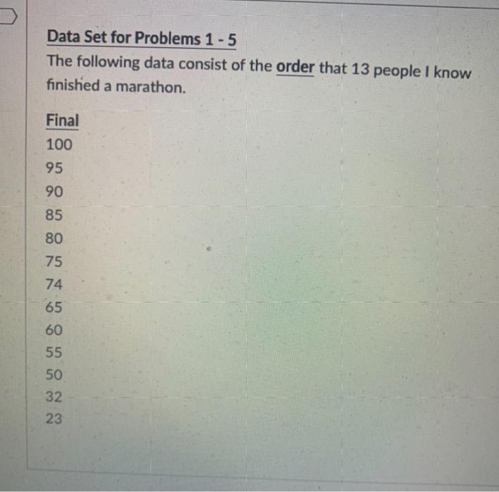 Solved Data Set for Problems 1 - 5 The following data | Chegg.com