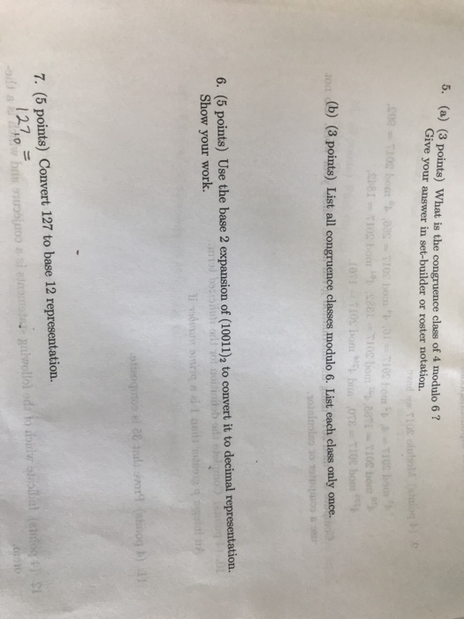 Solved 5. (a) (3 points) What is the congruence class of 4 | Chegg.com