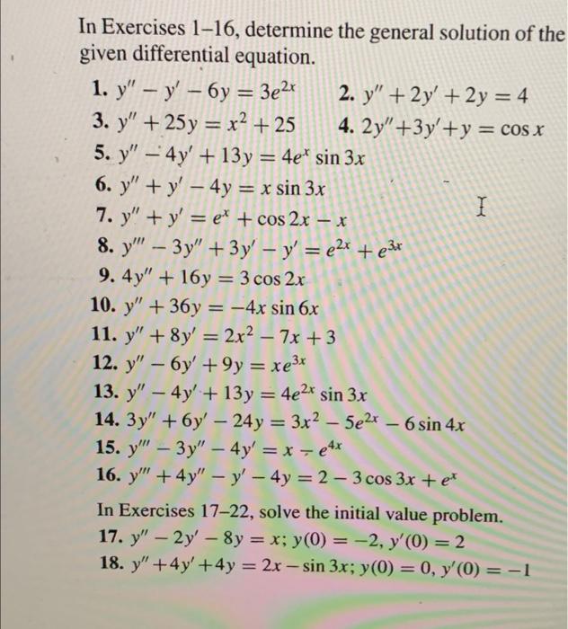 Solved In Exercises 1-16, determine the general solution of | Chegg.com