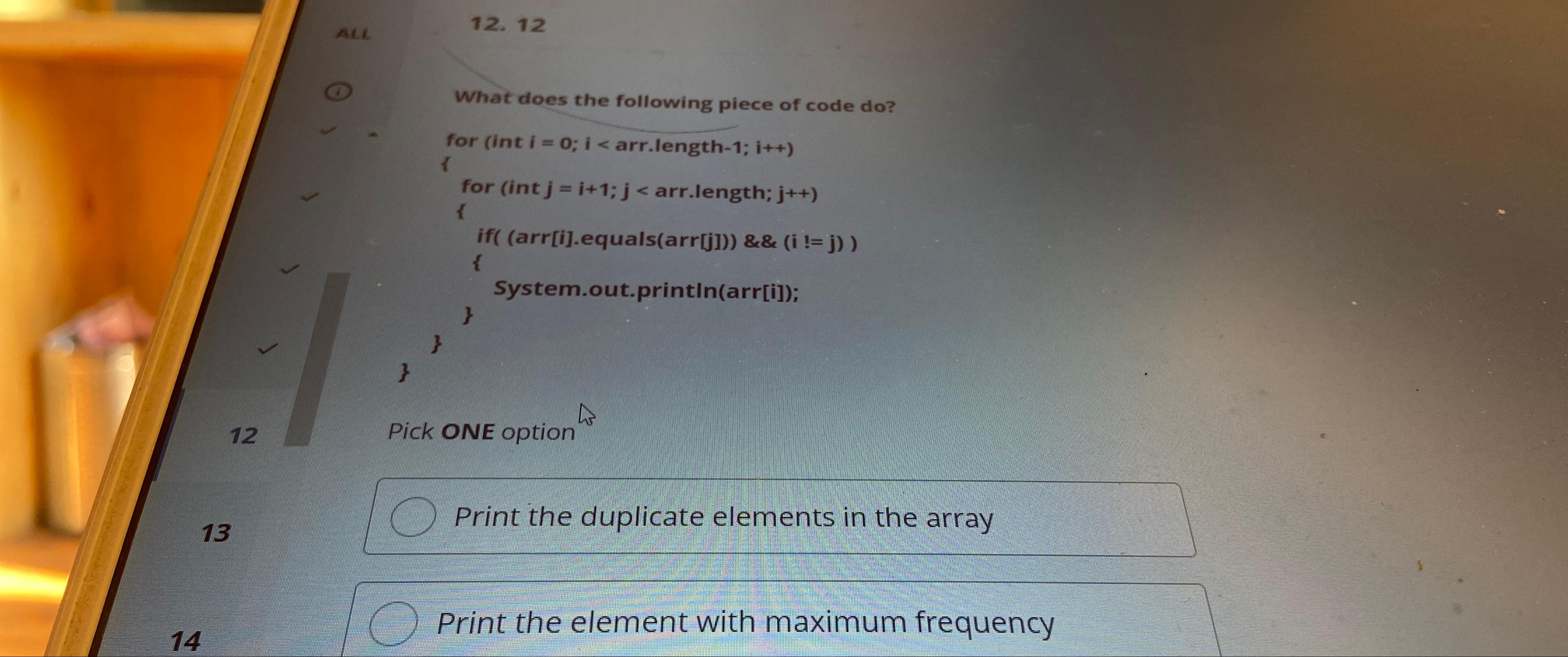 Solved 12What does the following piece of code do?for (int | Chegg.com