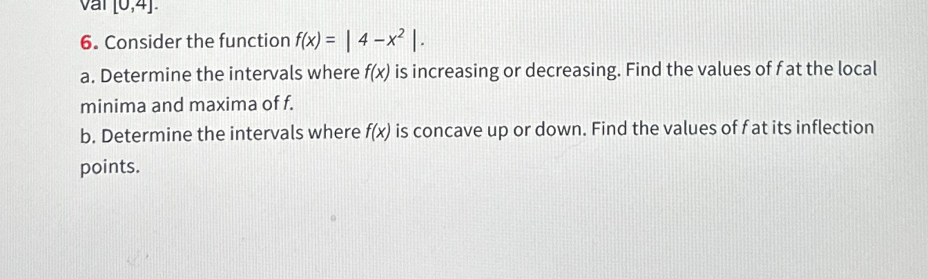 Solved Consider the function f(x)=|4-x2|.a. ﻿Determine the | Chegg.com