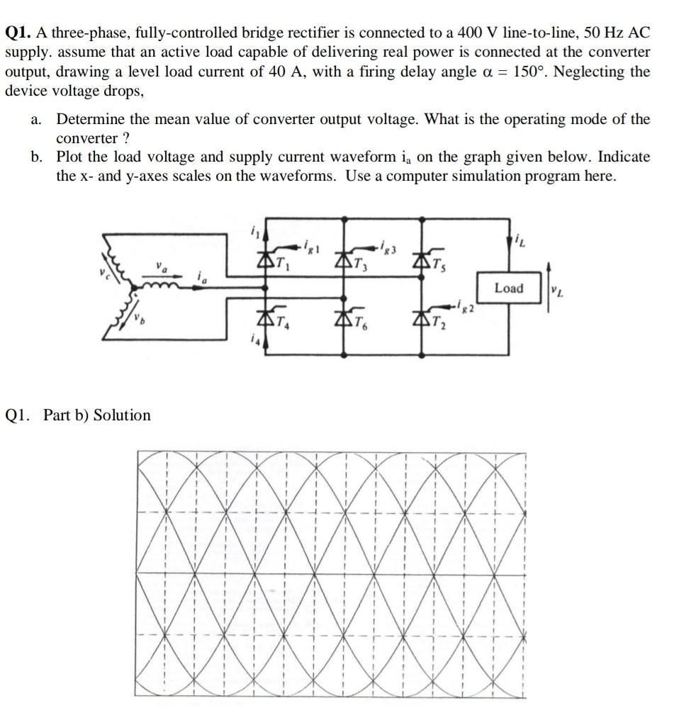 Solved Q1. A three-phase, fully-controlled bridge rectifier | Chegg.com