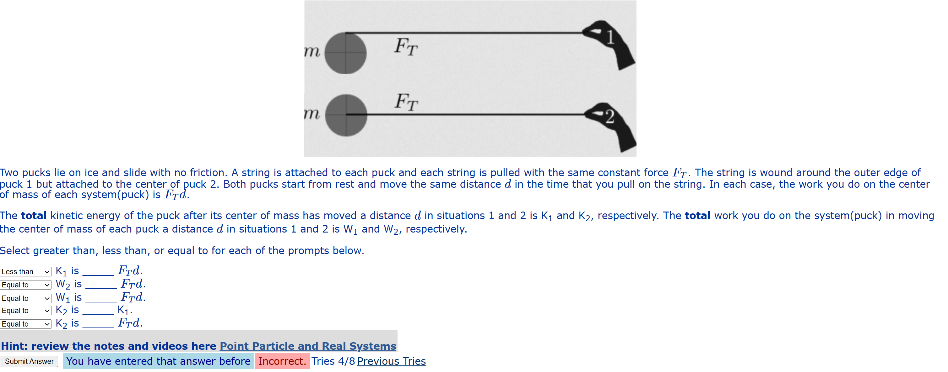 Solved Two pucks lie on ice and slide with no friction. A | Chegg.com