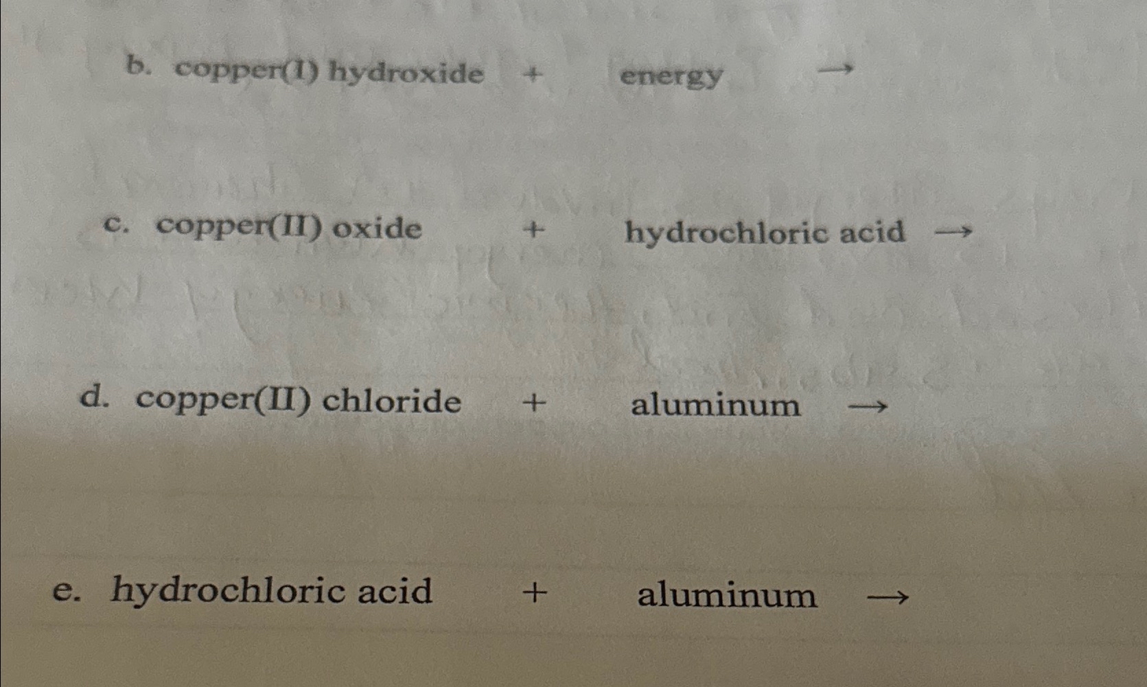 Solved b. ﻿copper(1) ﻿hydroxide + ﻿energy →c. ﻿copper(II) | Chegg.com