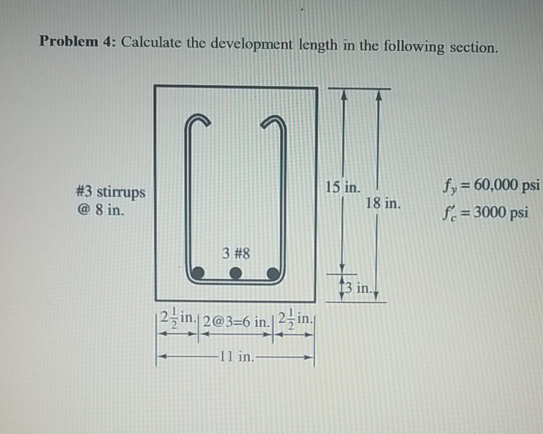 Solved Problem 4: Calculate the development length in the | Chegg.com