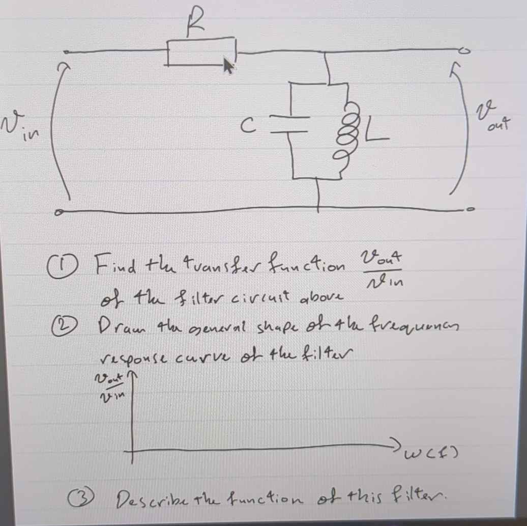 Solved Find th tuansfes function Vout 4vin ﻿of the filter | Chegg.com