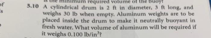 Solved 3.10 A cylindrical drum is 2ft in diameter, 3ft long, | Chegg.com