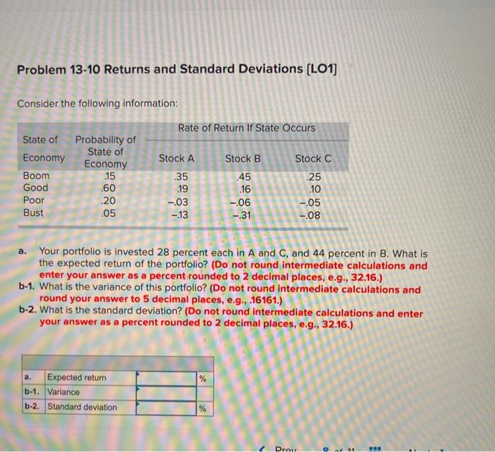 Solved Problem 13-10 Returns and Standard Deviations (L01] | Chegg.com