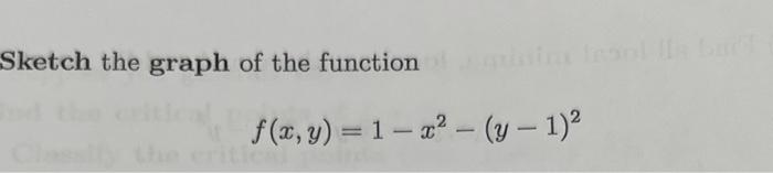 Solved Sketch the graph of the function f(x,y)=1−x2−(y−1)2 | Chegg.com