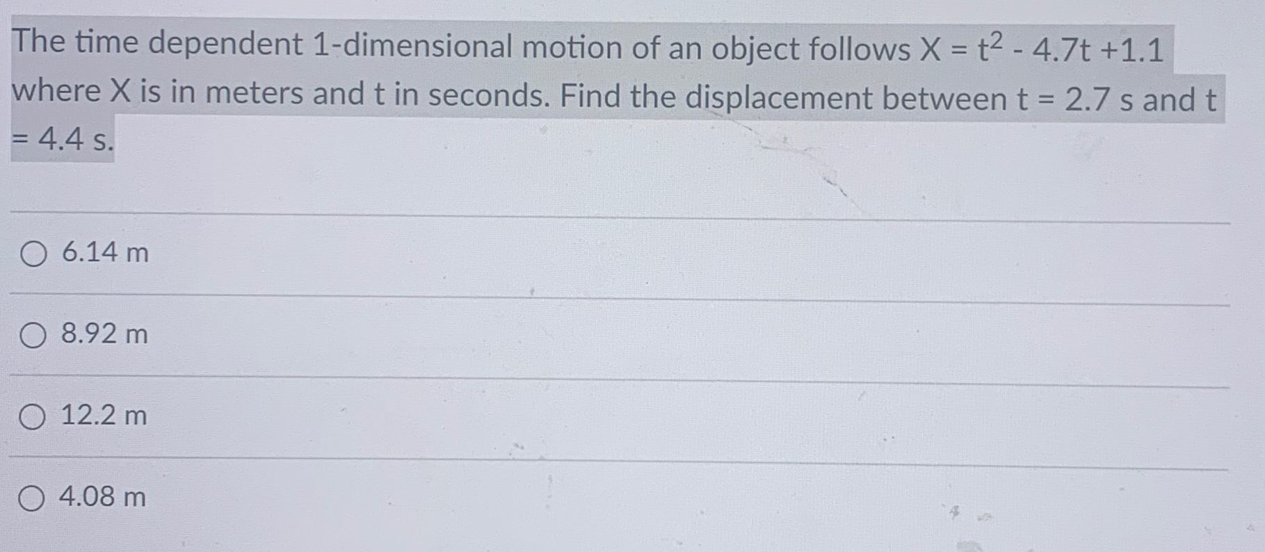 Solved The time dependent 1-dimensional motion of an object | Chegg.com