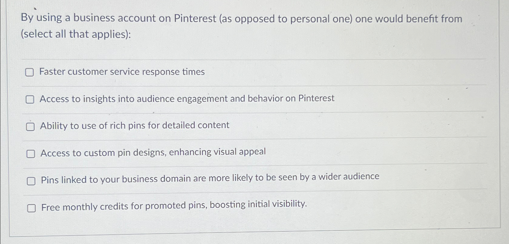 Solved By using a business account on Pinterest (as opposed | Chegg.com